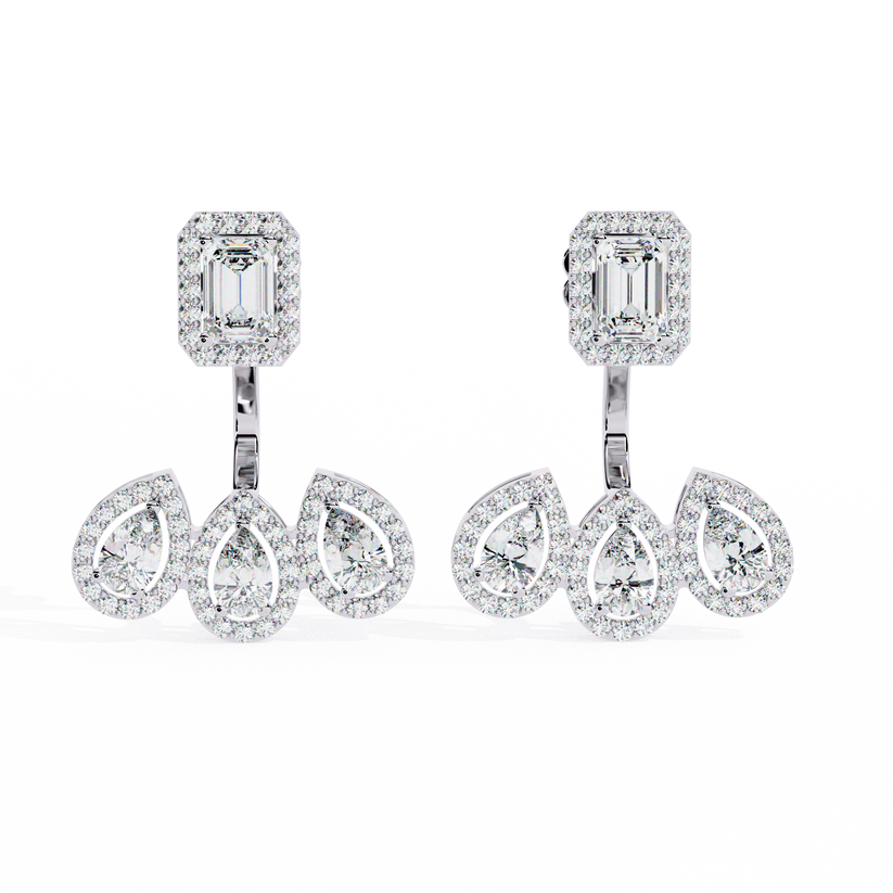 Lab Grown Diamond Ear Studs Emerald & Pear Stone (3.61ct Pair ) In 14K ...